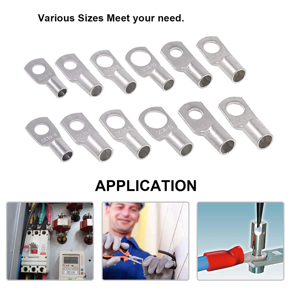 220× Copper Lug Cable Lugs Kit 4mm 6mm 8mm 10mm Battery Terminal Heat ...